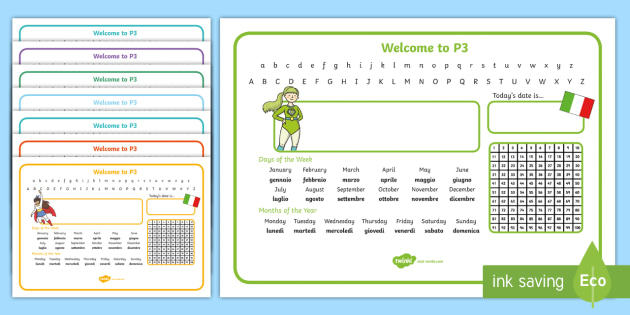 Welcome to P3 (with Italian) Desk Mat (teacher made)