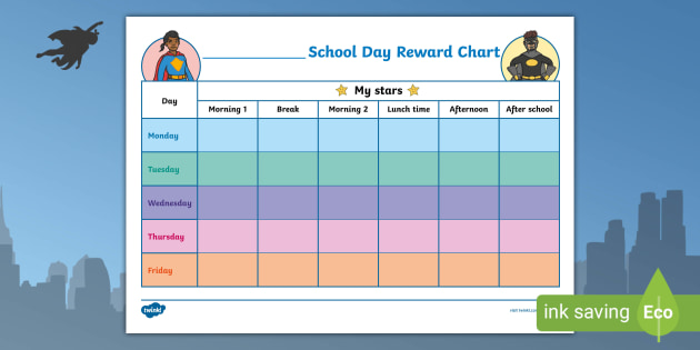 Superhero-Themed School Day Reward Chart