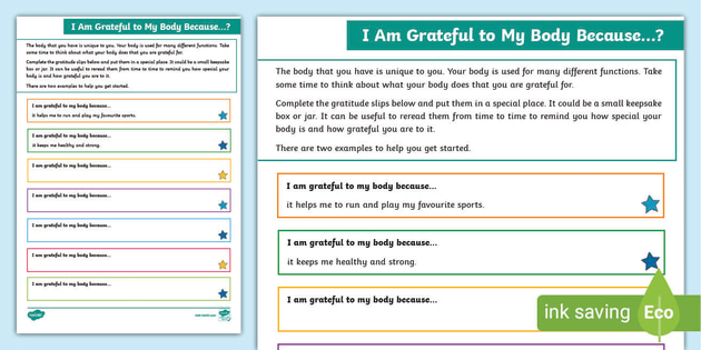KS2 Body Image Worksheet - I Am Grateful to My Body