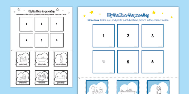 Bedtime Routines Sequencing Cut and Paste Activity