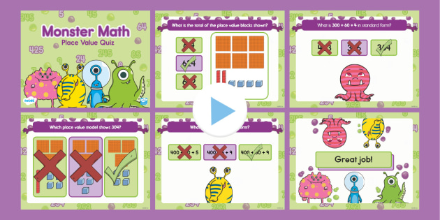 Monster Math Place Value PowerPoint Quiz (teacher made)