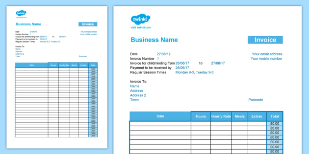 Childminder Invoice With Hourly Rate Template Spreadsheet