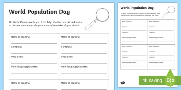 World Population Day Research Fact File Worksheet / Worksheet