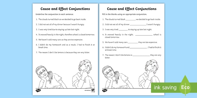 Cause and Effect Connectives Worksheet (teacher made)