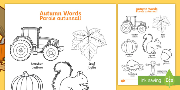 Autumn Themed Words Colouring Worksheet / Worksheet English/Italian ...