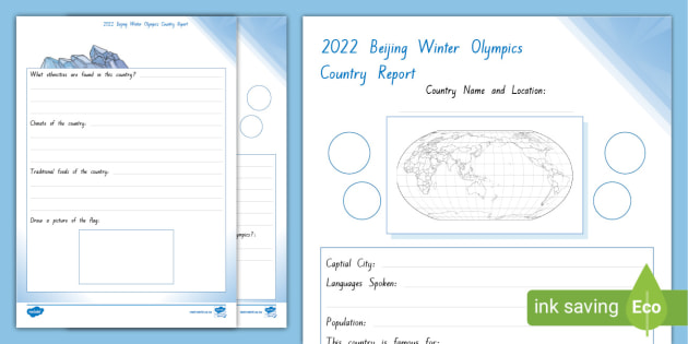 2022 Winter Olympics Country Fact File (teacher made)