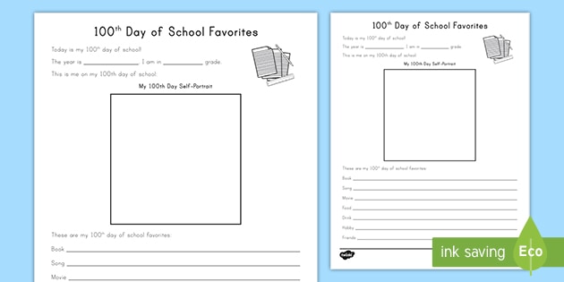 My 100th Day of School Favorites Activity
