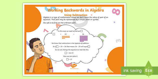 Working Backwards In Algebra Using Subtraction Display Poster