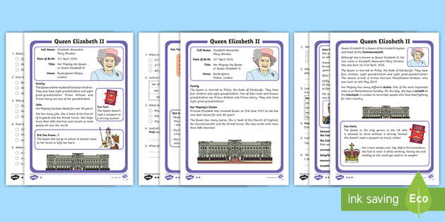 KS1 Queen Elizabeth II Differentiated Reading Comprehension Activity