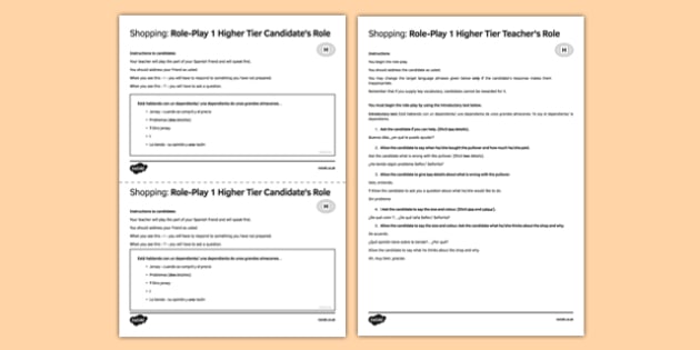 De compras 1 Juego de rol Higher Tier (teacher made)