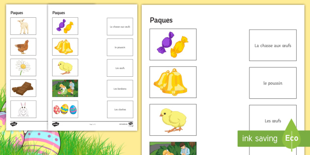 Easter Word and Picture Matching Worksheet / Worksheet French