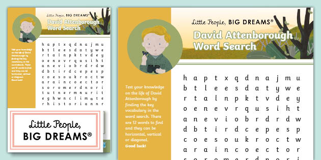 FREE! - Little People, Big Dreams: David Attenborough Word Search