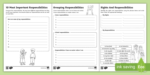 Rights and Responsibilities Worksheets (teacher made)