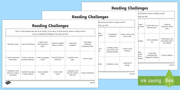 Reading Challenges Worksheet | Guided Reading (teacher made)