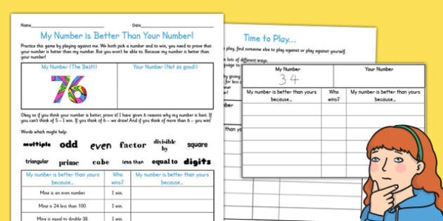 My Number is Better Than Your Number Worksheet / Worksheet