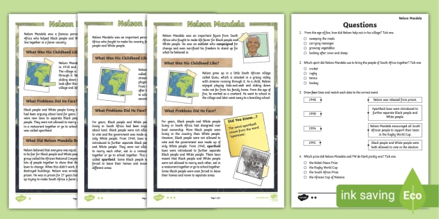 LKS2 Nelson Mandela Differentiated Reading Comprehension Activity