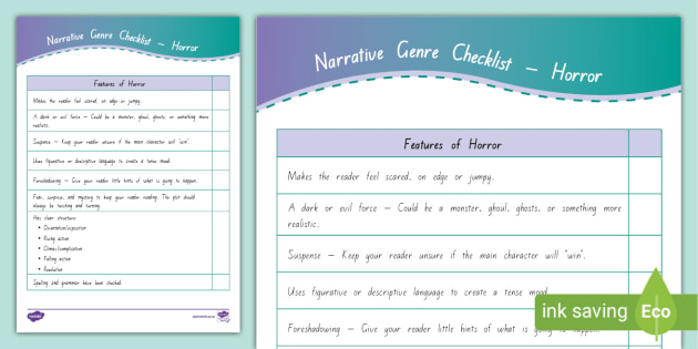 Narrative Genres Writing Checklist - Horror