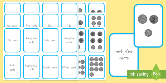 Australian Coin Combinations to 50c Matching Cards