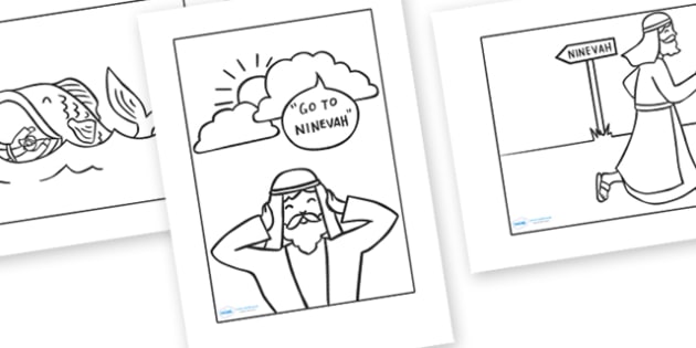 Jonah and the Big Fish Story Colouring Sheet - Jonah, bible, big