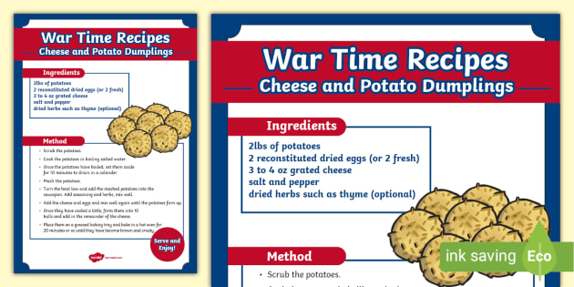 Wartime Cheese and Potato Dumplings Recipe (teacher made)