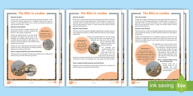 LKS2 The Blitz in London Differentiated Reading Comprehension Activity