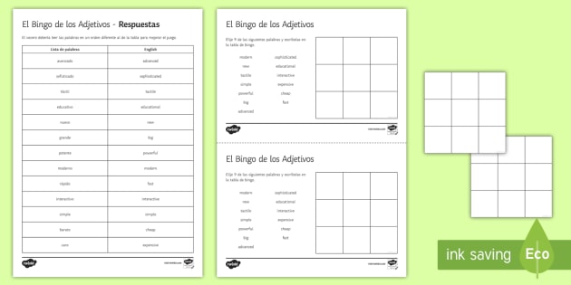 New Technologies Key Adjectives Bingo Spanish (teacher made)