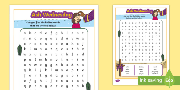 KS1 Ash Wednesday Wordsearch (teacher made)