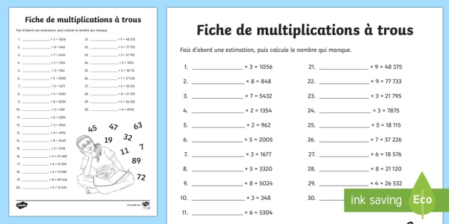 Feuille d'activités : Multiplications à trous