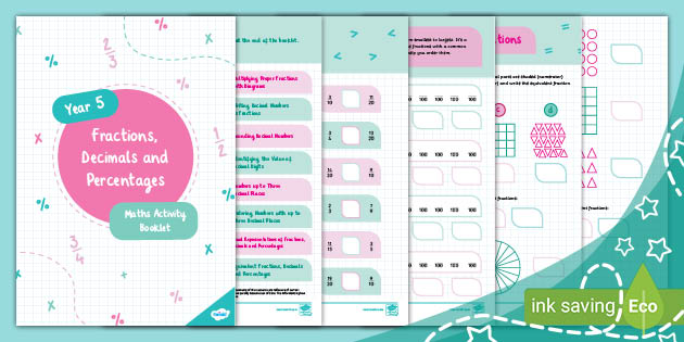 Year 5 Fractions, Decimals and Percentages Maths Activity Booklet (Ages 9