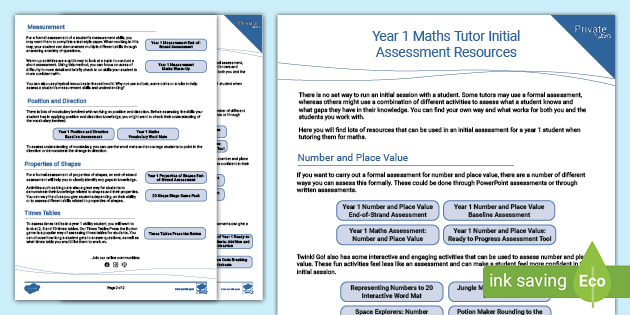 👉 Year 1 Maths Tutor Initial Assessment Resources