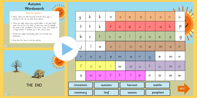 Autumn Interactive Wordsearch PowerPoint
