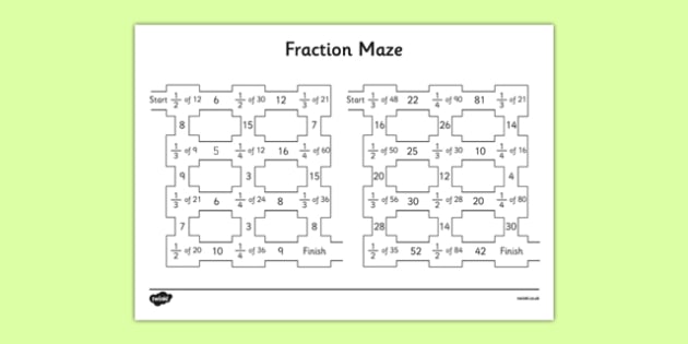 Halves, Quarters and Thirds Fractions Maze (teacher made)