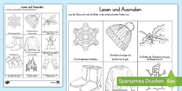 FREE! - Winterliches Lesen und Ausmalen Arbeitsblatt