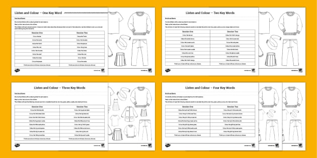 Clothes Listen and Colour Key Word Activity Pack