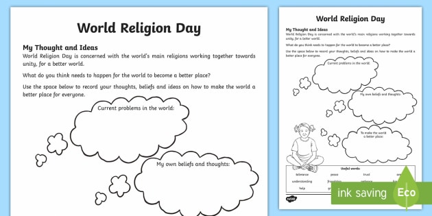 KS2 World Religion Day My Thoughts and Ideas Worksheet / Worksheet