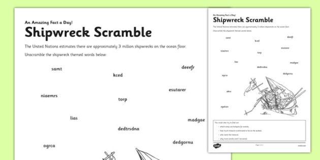 Shipwreck Word Scramble Activity - Shipwreck Activity
