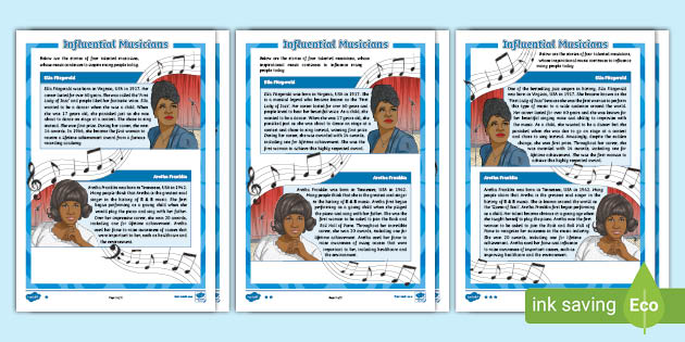LKS2 Influential Musicians Differentiated Reading Comprehension Activity