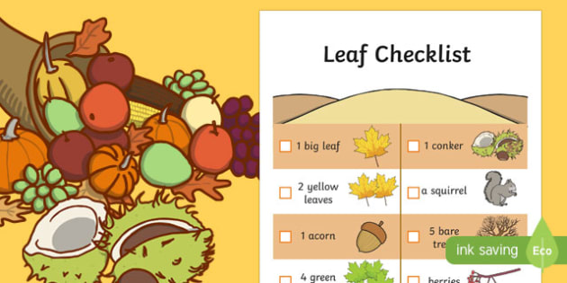 Leaf Hunt Checklist - checklist, autumn, leaf hunt, leaf, hunt