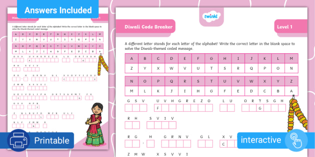 Diwali Secret Code Breaker - Level 1 - Twinkl - Kids Puzzles