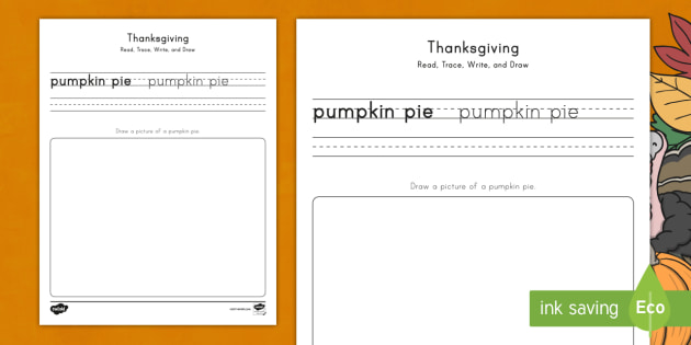Pumpkin Pie Read, Trace, Write, and Draw Activity
