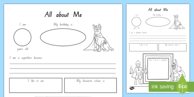 Superhero All about Me Worksheet / Worksheet