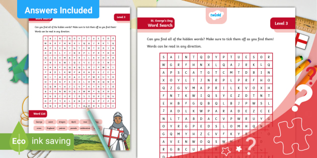 St. George's Day Word Search - L3 - Kids - Twinkl Puzzled