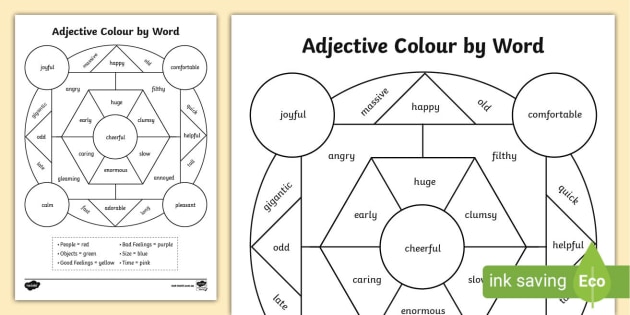 Adjective Colour By Number F-2 Activity - English