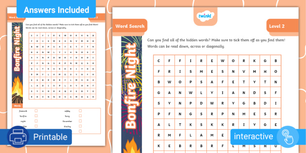 Bonfire Night Word Searches | twinkl.ca