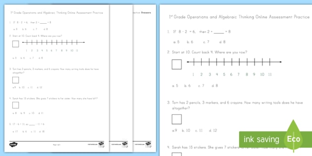 First Grade Operations and Algebraic Thinking Assessment Practice Activity