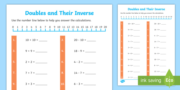 Adding And Subtracting Doubles To 20 Worksheet Worksheet