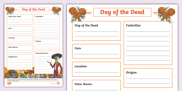 Day Of The Dead Worksheet Day Of The Dead Worksheets