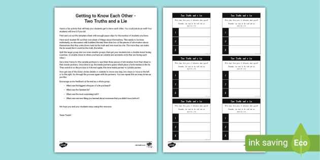 Getting to Know Each Other - Two Truths & a Lie