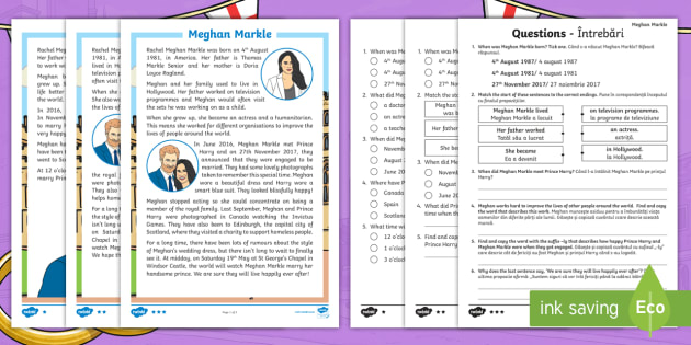KS1 Meghan Markle Differentiated Reading Comprehension English/Romanian