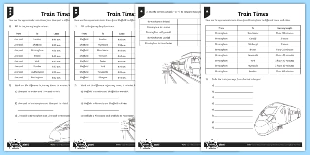 PlanIt Maths Y3 Measurement Train Times Home Learning Tasks